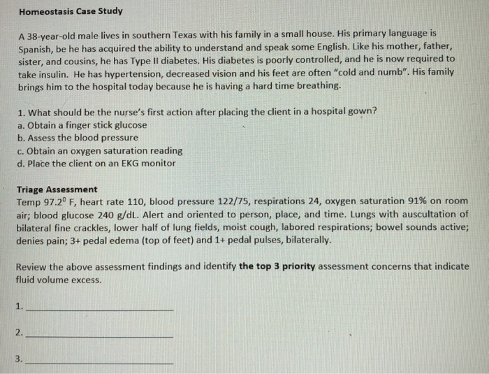 Solved Homeostasis Case Study A 38-year-old male lives in | Chegg.com