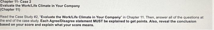 Solved Chapter 11 - Case 2 Evaluate the Work/Life Climate in | Chegg.com