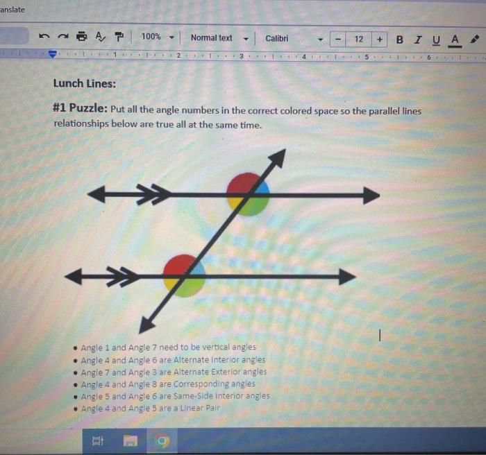 Solved Put all the angle numbers in the correct colored | Chegg.com
