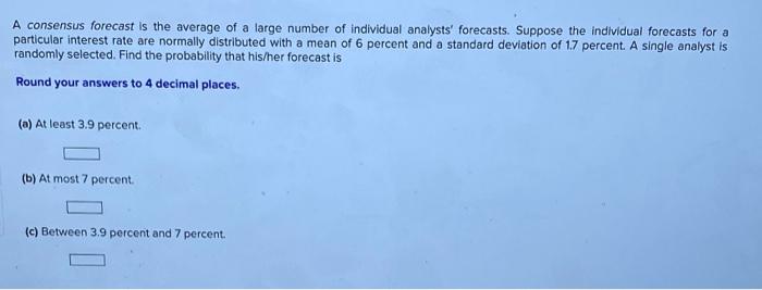 Solved A consensus forecast is the average of a large number | Chegg.com