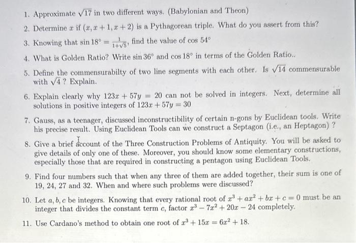 Solved 1. Approximate 17 in two different ways. (Babylonian | Chegg.com