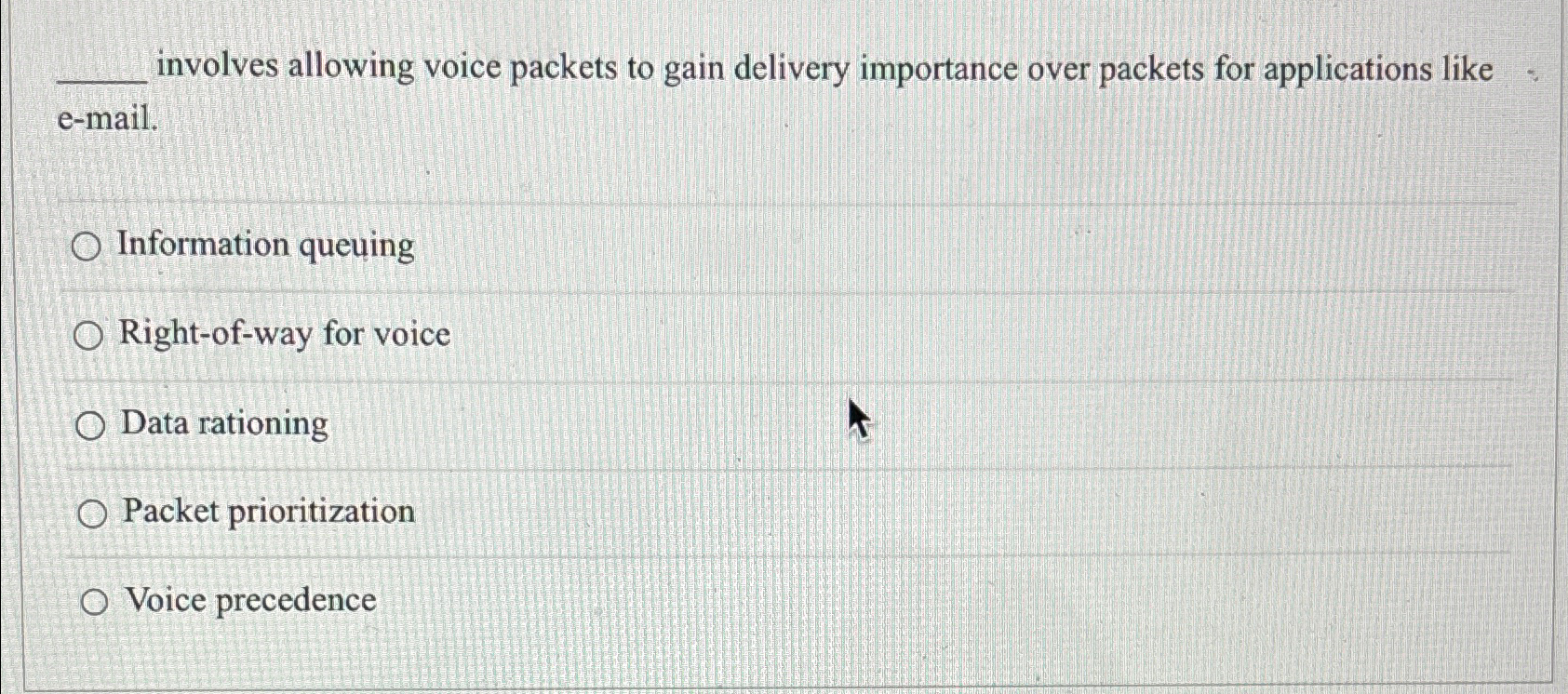Solved involves allowing voice packets to gain delivery | Chegg.com