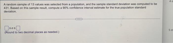 Solved A random sample of 13 values was selected from a | Chegg.com