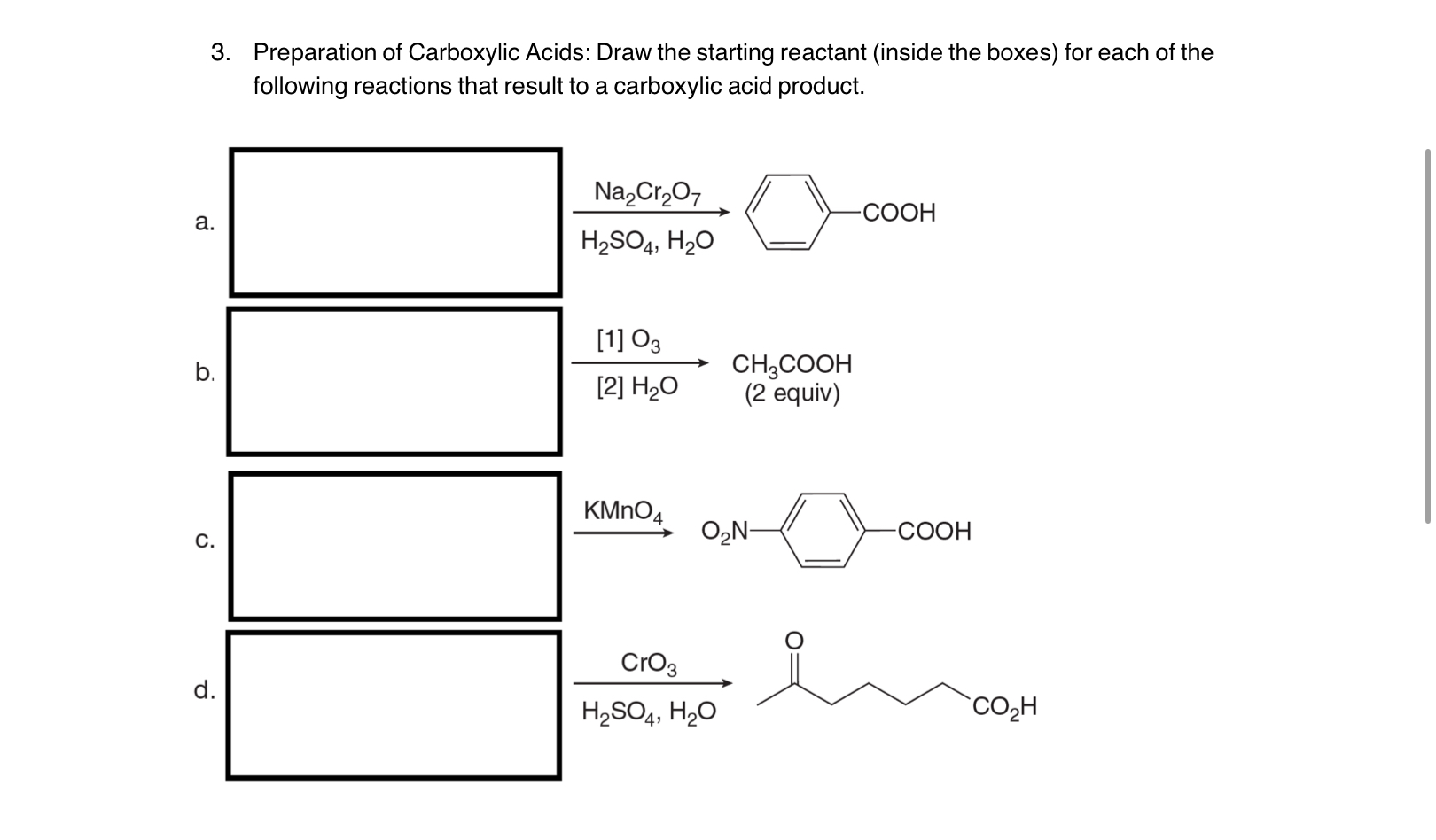 Solved Preparation of Carboxylic Acids: Draw the starting | Chegg.com