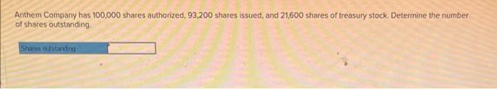 Solved Anthem Company has 100,000 shares authorized, 93,200 | Chegg.com