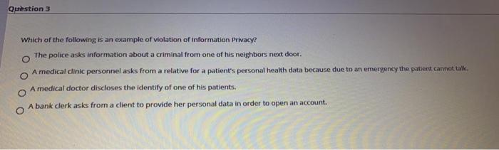 Solved Which of the following is an example of violation of | Chegg.com