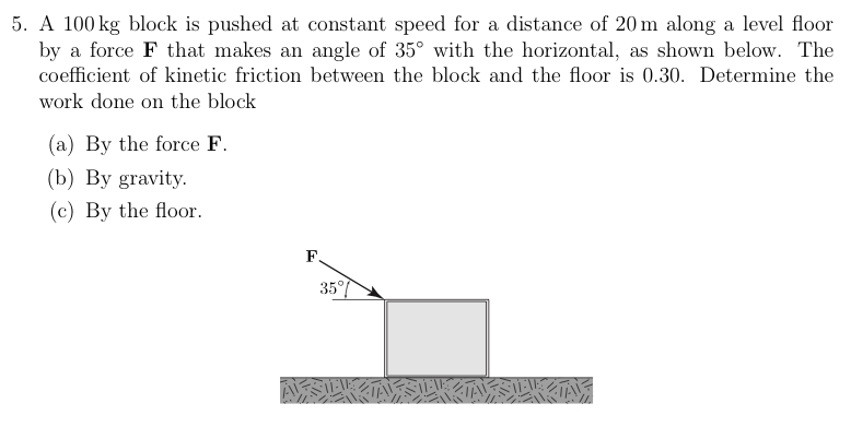 Solved 5. ﻿A 100 ﻿kg block is pushed at constant speed for a | Chegg.com