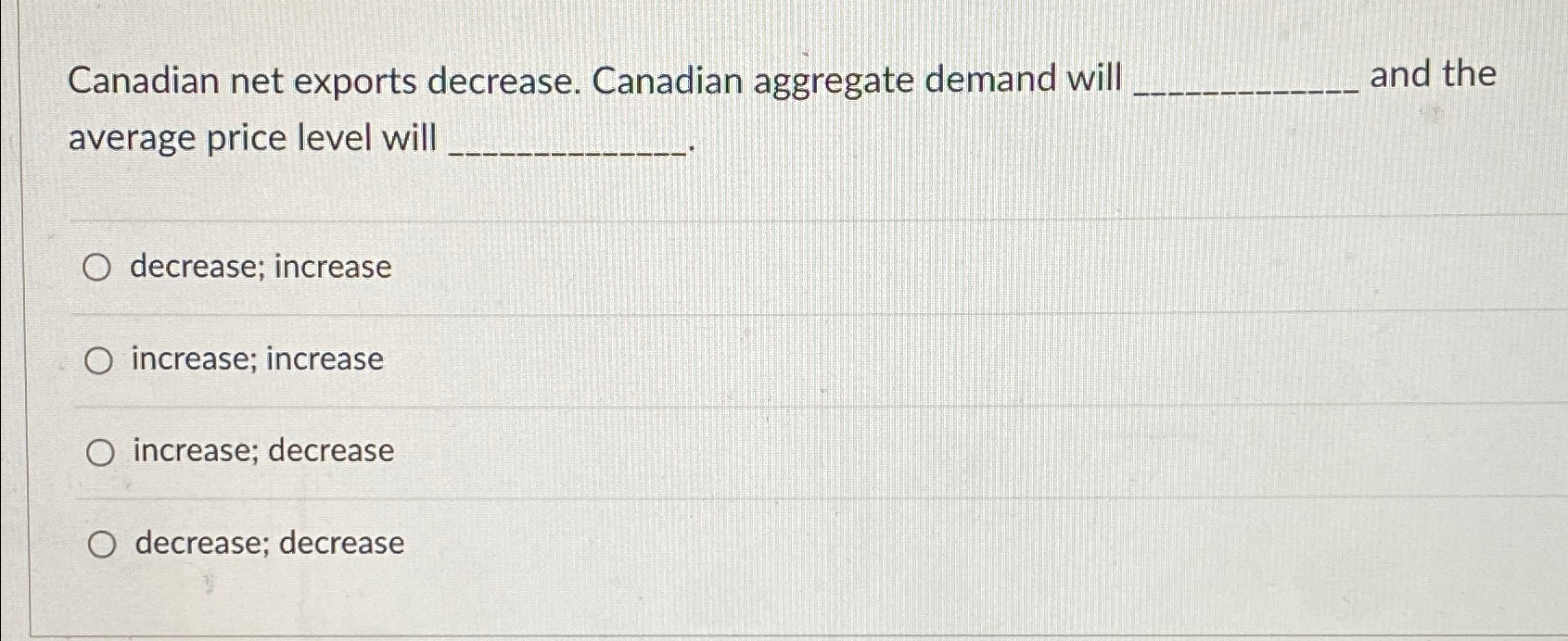 Solved Canadian net exports decrease. Canadian aggregate | Chegg.com