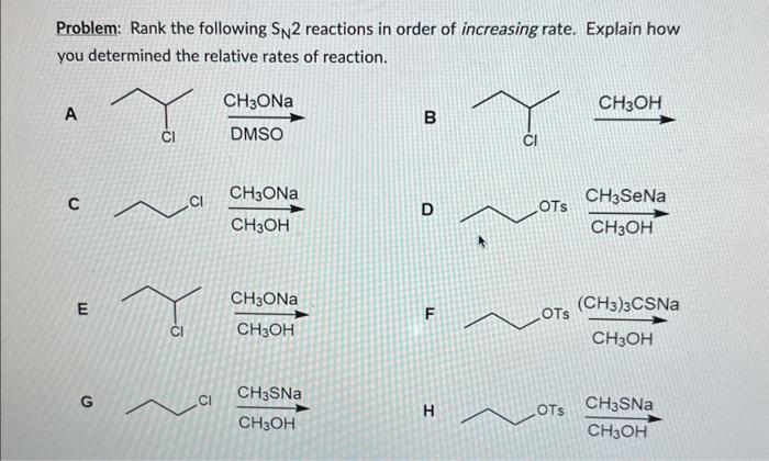 Solved Problem: Rank the following SN2 reactions in order of | Chegg.com