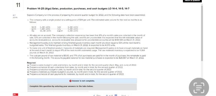 Solved Problem 14-25 (Algo) S-nles, production, purehases, | Chegg.com