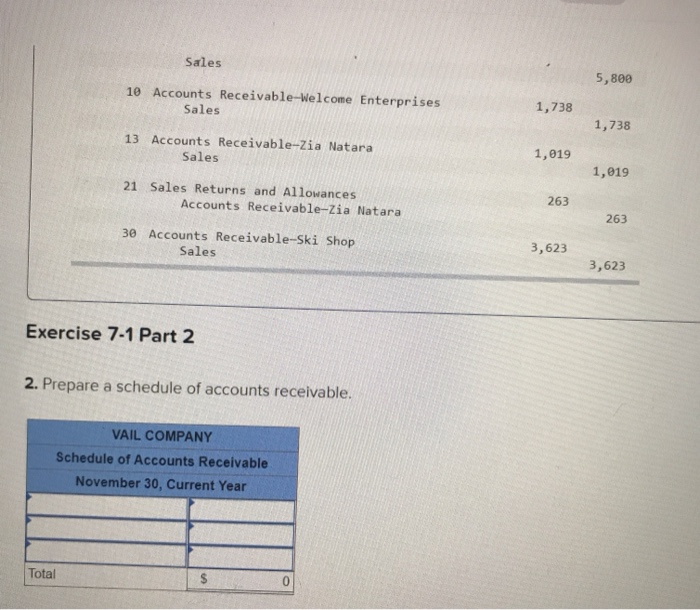 Solved Saved Exercise 7-1 Accounts receivable subsidiary | Chegg.com
