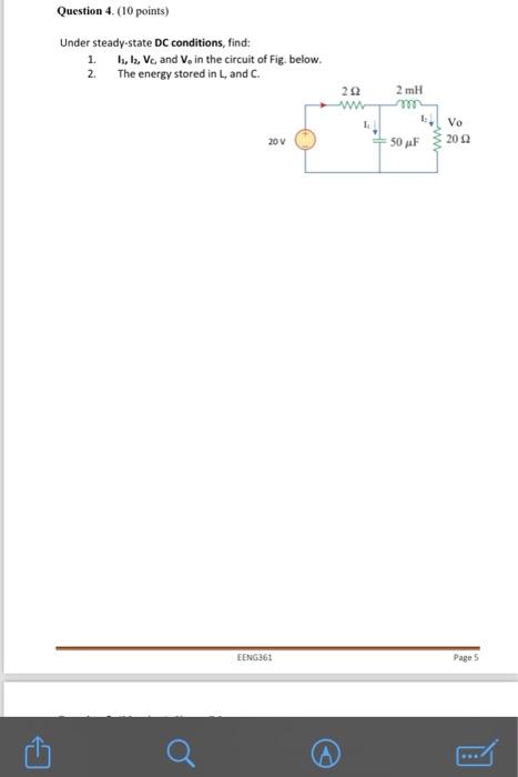 Solved Under steady-state DC conditions, find: 1. I1,I2,VC | Chegg.com