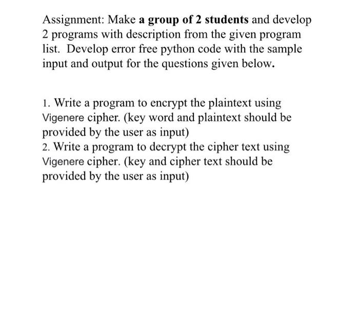 Solved Assignment: Make a group of 2 students and develop 2 | Chegg.com