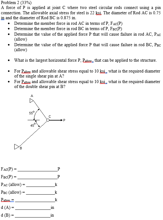 Solved Problem 2 (33%)A force of P ﻿is applied at joint C | Chegg.com