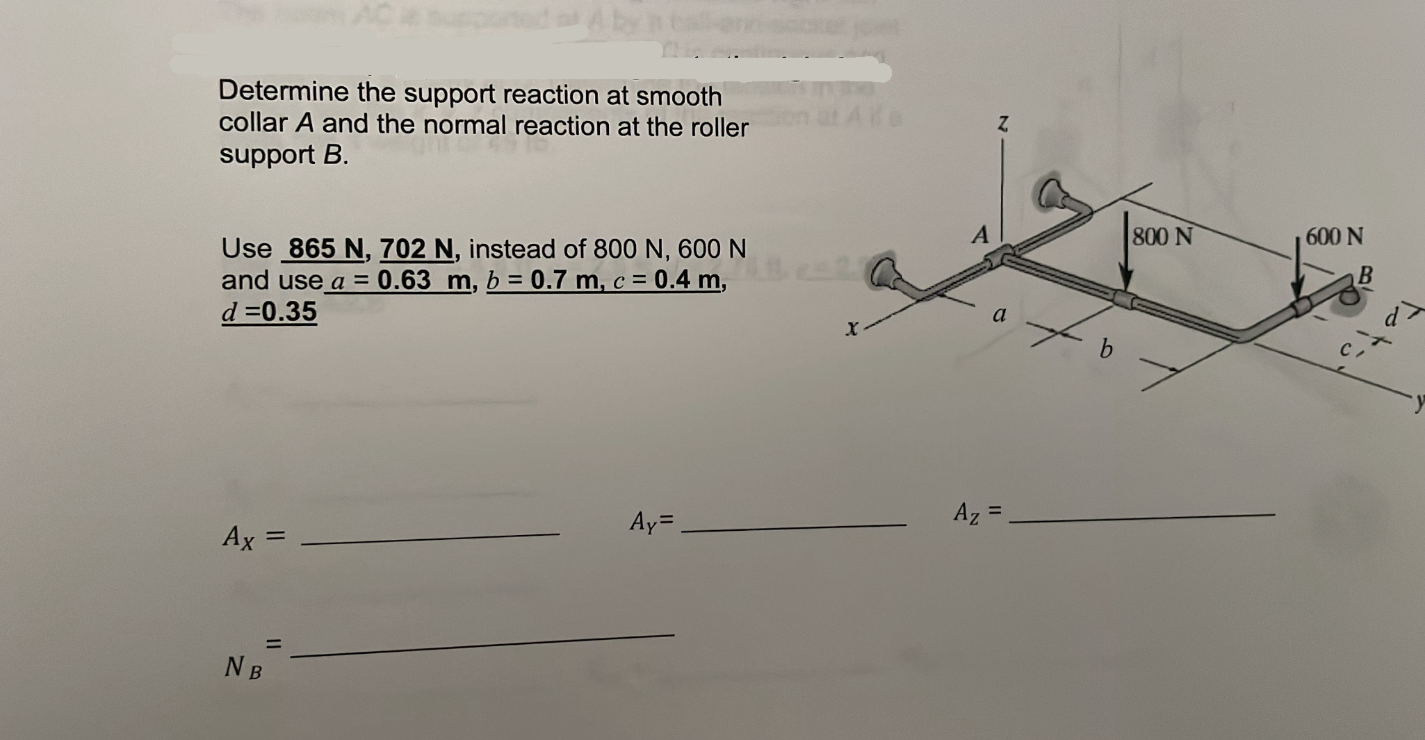 Solved Determine the support reaction at smooth collar A and | Chegg.com