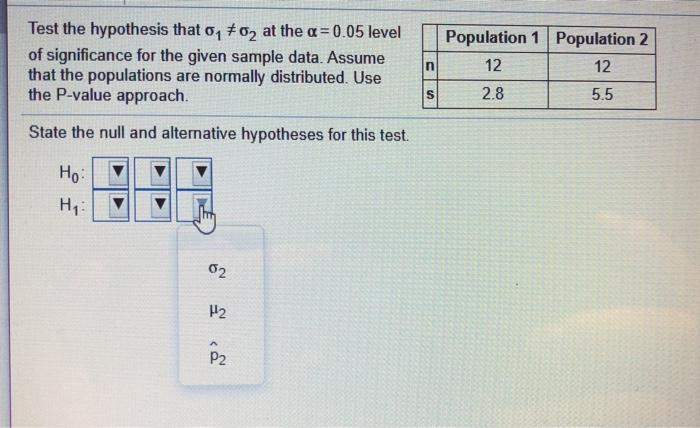 Solved Test the hypothesis that 01 #02 at the a= 0.05 level | Chegg.com