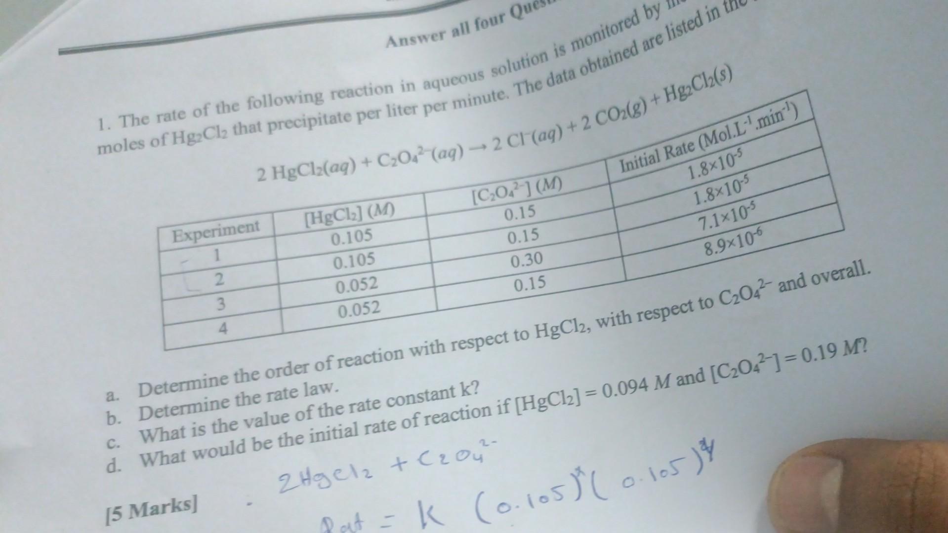 Solved 1. The rate of the following reaction in aqueous | Chegg.com