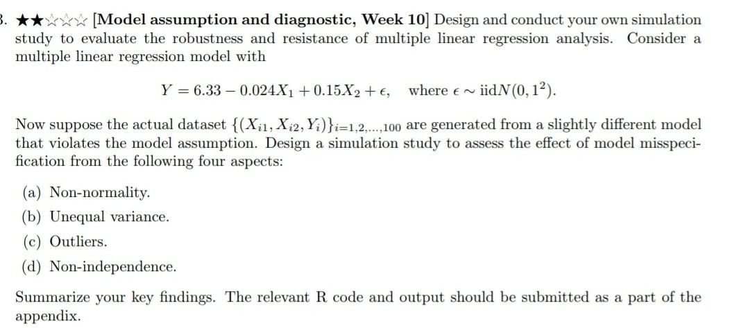 3. ***** [Model assumption and diagnostic, Week 10) | Chegg.com