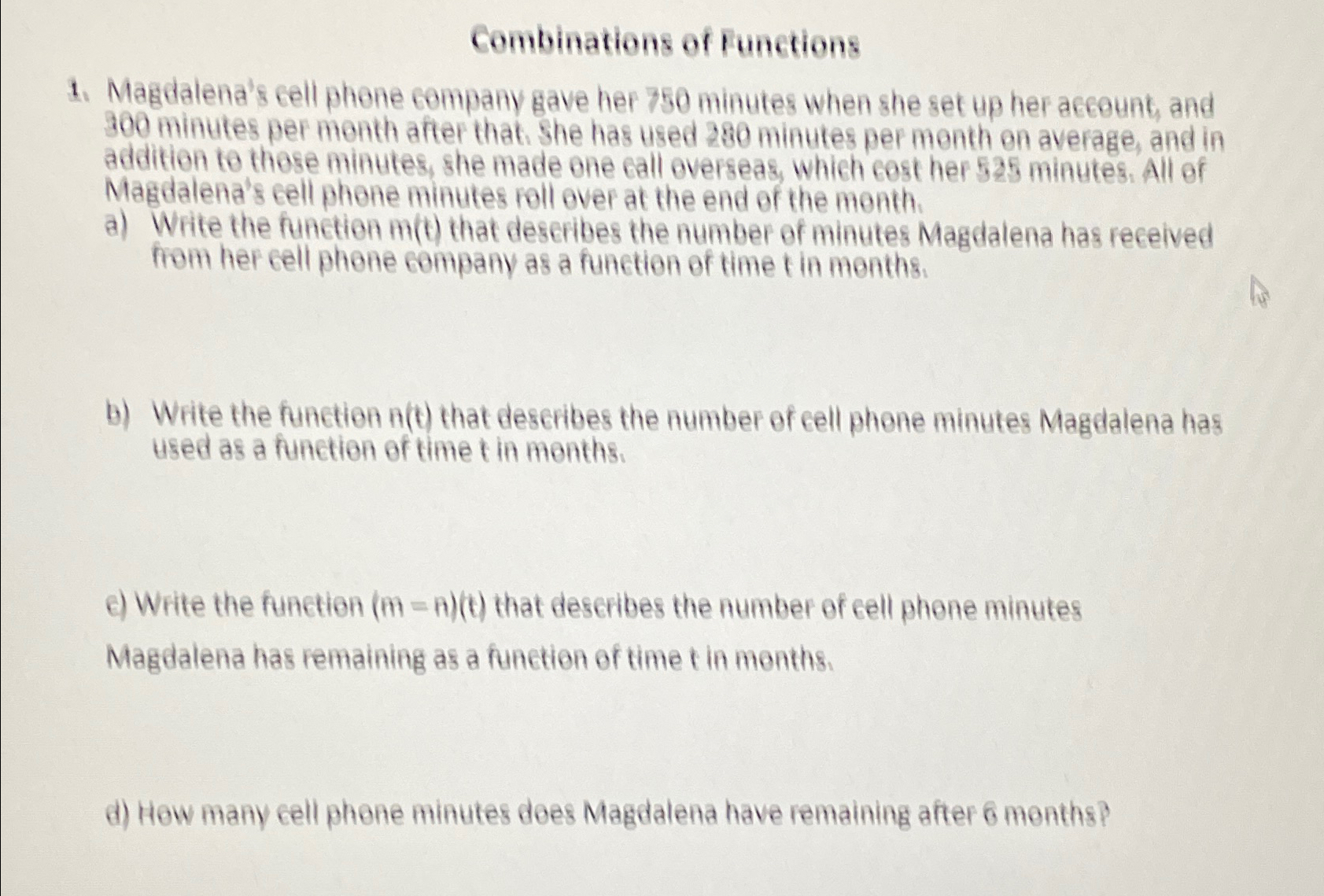 Solved Combinations of functionsMagdalena's cell phone | Chegg.com