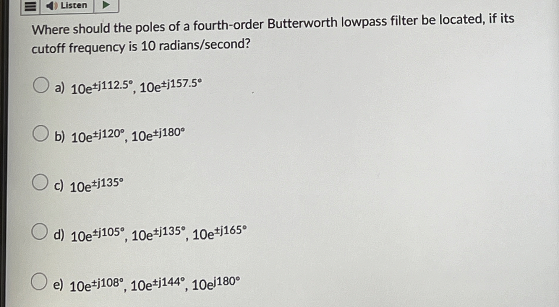 Solved ListenWhere should the poles of a fourth-order | Chegg.com