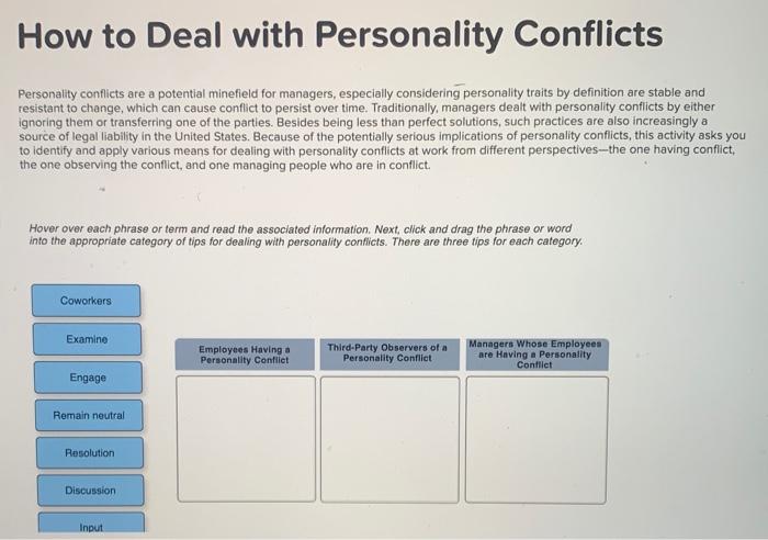 Solved How to Deal with Personality Conflicts Personality | Chegg.com