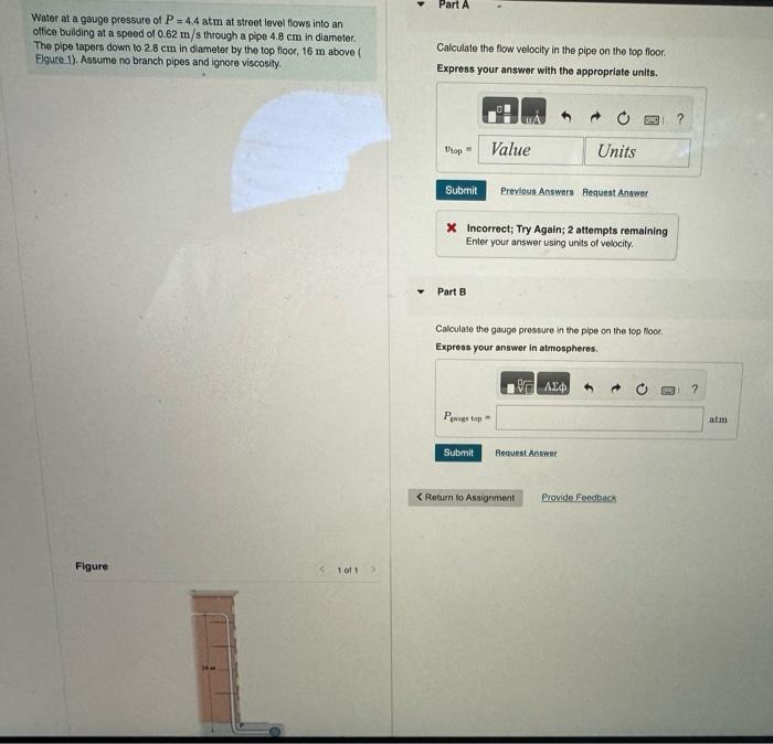 Solved (PARTS A & B) Water at a gauge pressure of P = 4.4 | Chegg.com