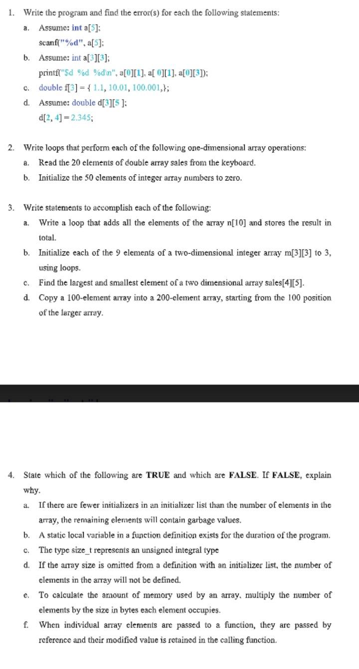 Solved 1. Write the program and find the error(s) for each | Chegg.com