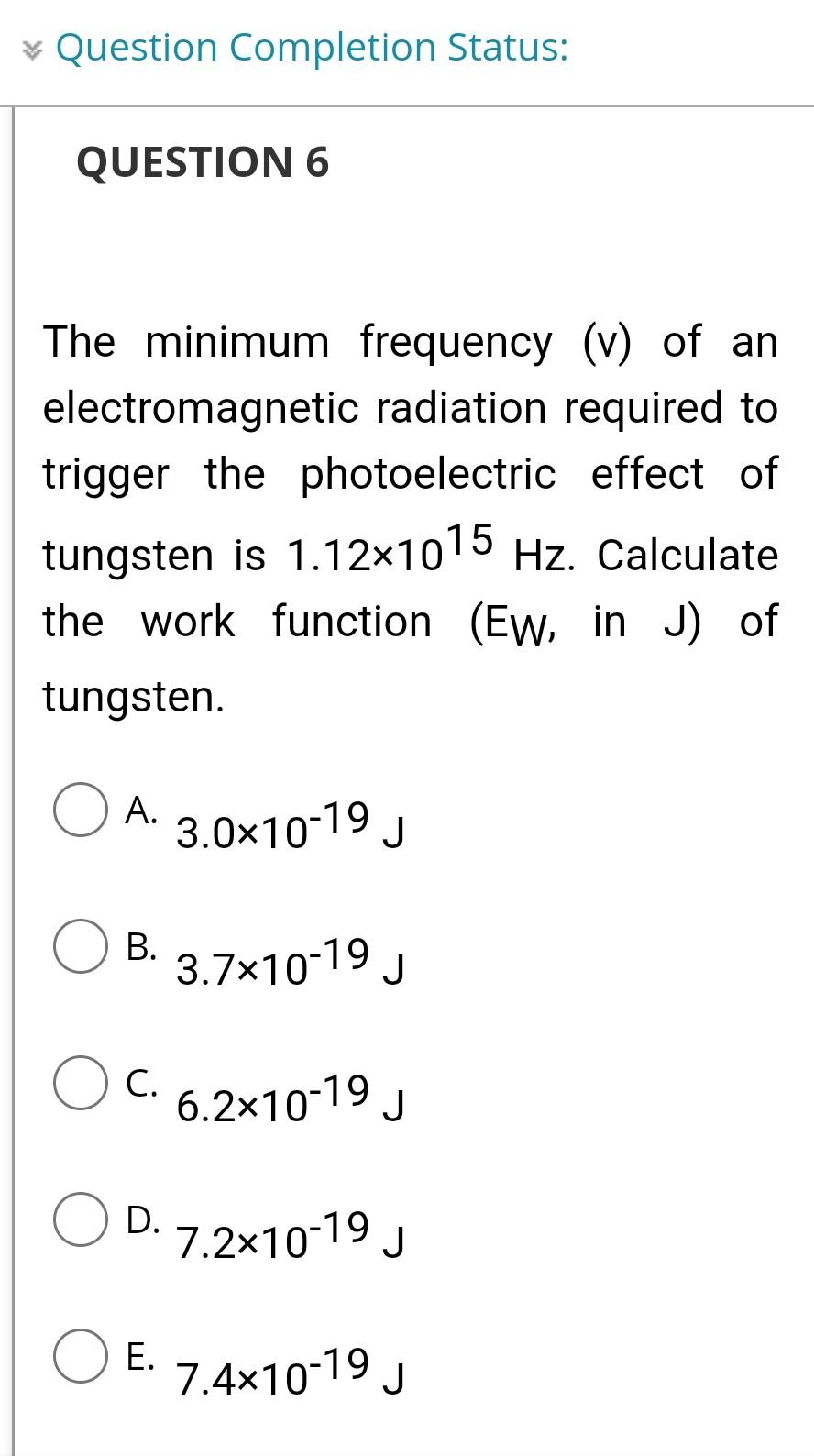 Solved The minimum frequency (v) of an electromagnetic | Chegg.com