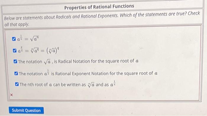 Solved Properties of Rational Functions Below are statements | Chegg.com