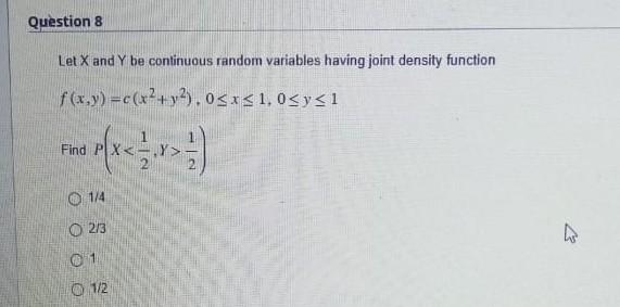 Solved Let X and Y be continuous random variables having | Chegg.com