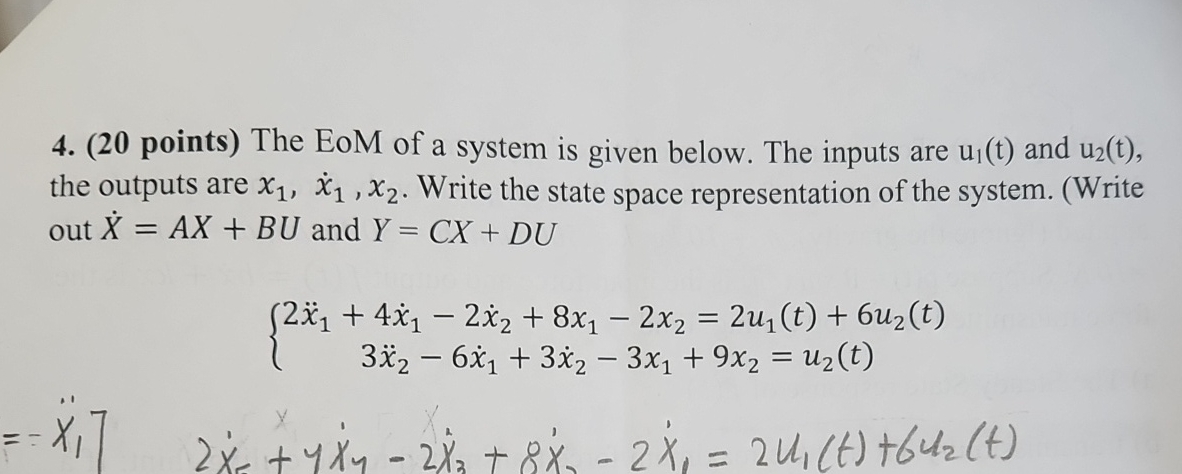 Solved (20 ﻿points) ﻿The EoM of a system is given below. The | Chegg.com