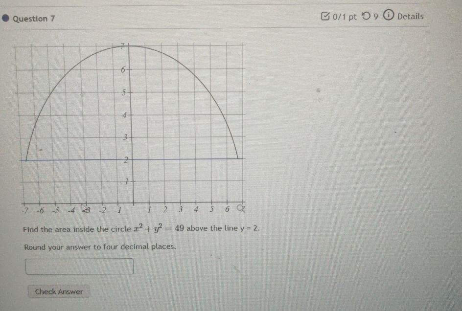 Solved Question 701pt9DetailsFind the area inside the circle | Chegg.com