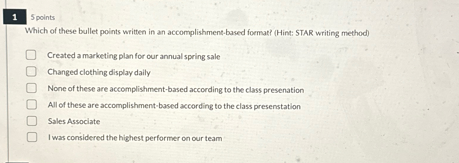Solved 15 ﻿pointsWhich of these bullet points written in an | Chegg.com