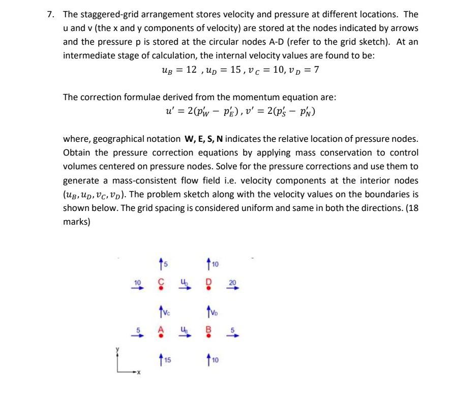 Solved 7. The staggered-grid arrangement stores velocity and | Chegg.com
