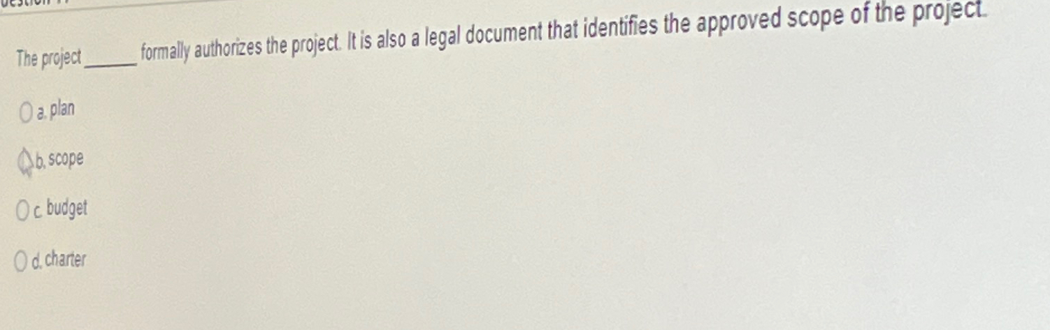Solved The project formally authorizes the project. It is | Chegg.com
