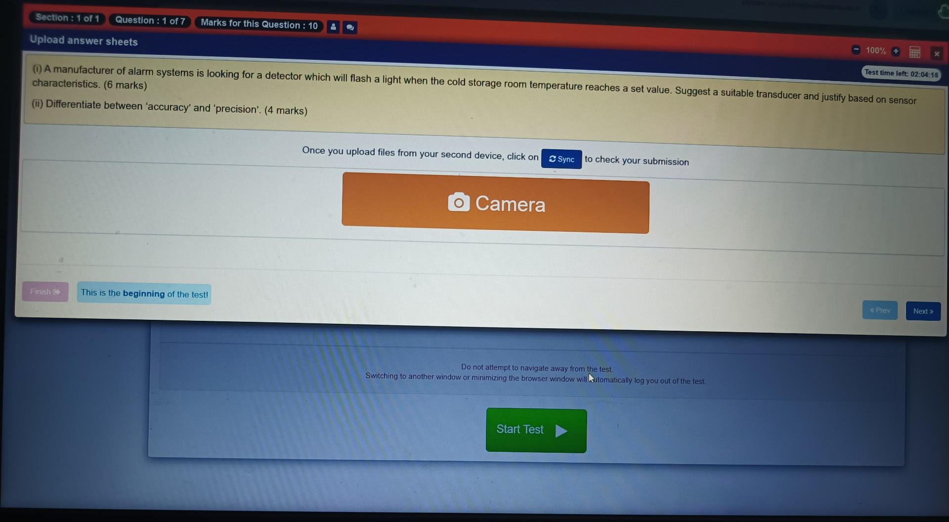 Solved Section : 1 of 1 Question : 1 of 7 Marks for this | Chegg.com