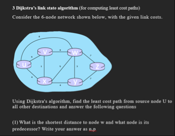 Solved 3 ﻿Dijkstra's link state algorithm (for computing | Chegg.com