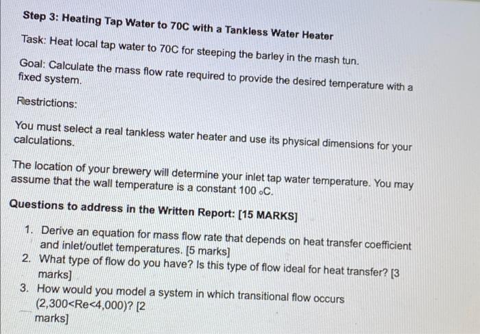 Step 3: Heating Tap Water to 70C with a Tankless | Chegg.com
