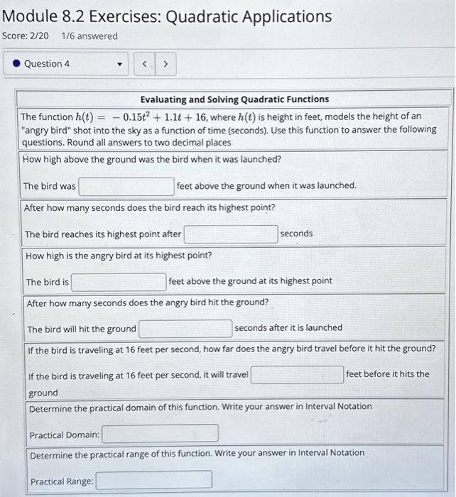 Solved Evaluating and Solving Quadratic Functions The | Chegg.com