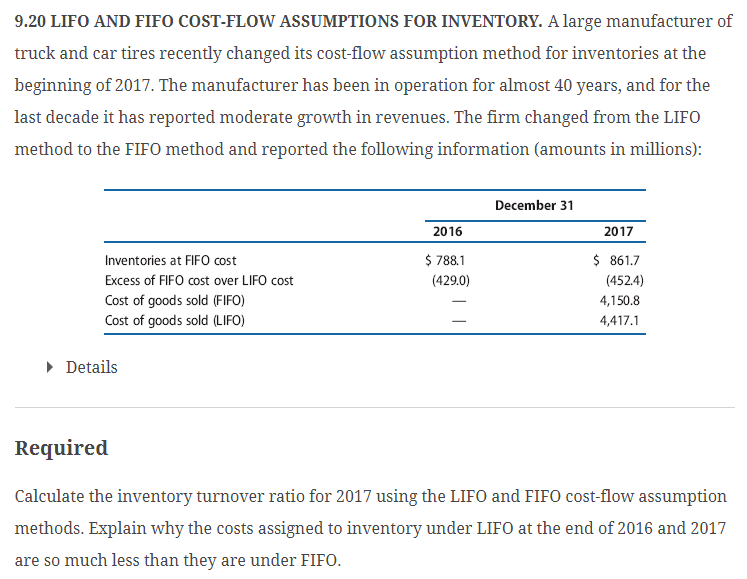 Solved RequiredCalculate the inventory turnover ratio for | Chegg.com