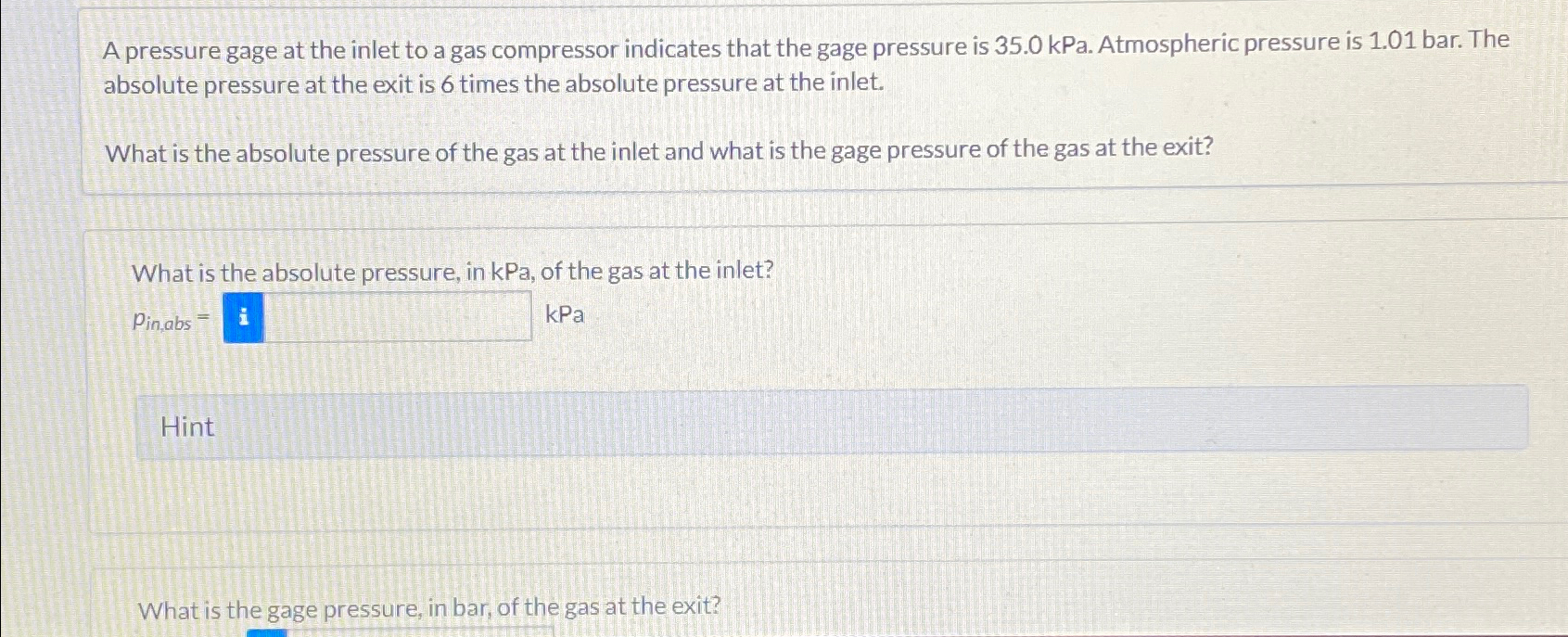 Solved A pressure gage at the inlet to a gas compressor | Chegg.com