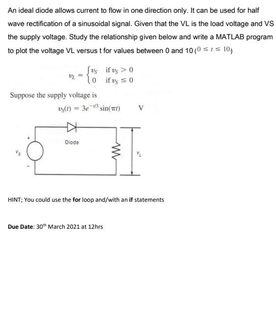 Solved An ideal diode allows current to flow in one | Chegg.com