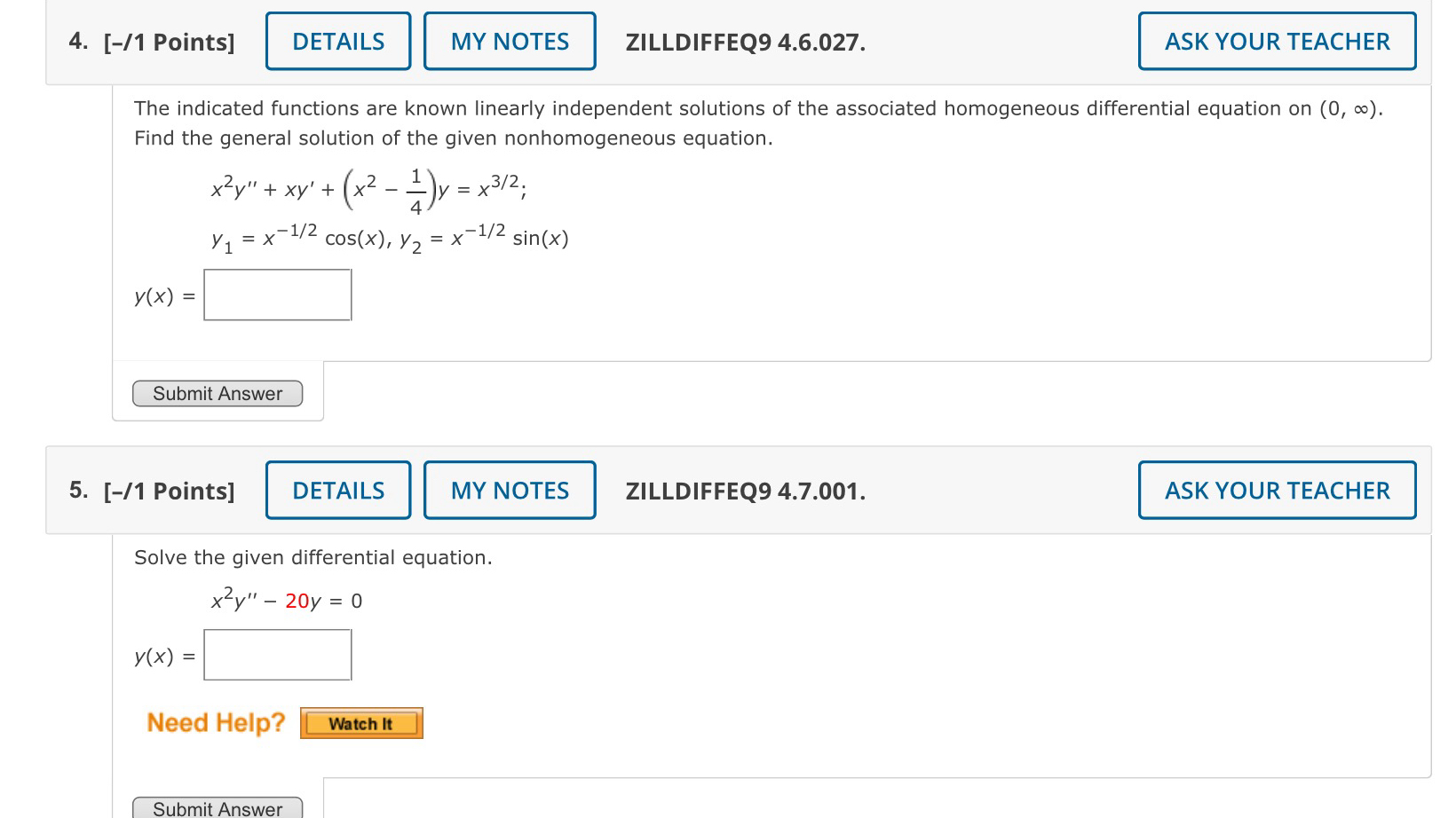 Solved [-/1 ﻿Points]ZILLDIFFEQ9 4.6.027.The indicated | Chegg.com