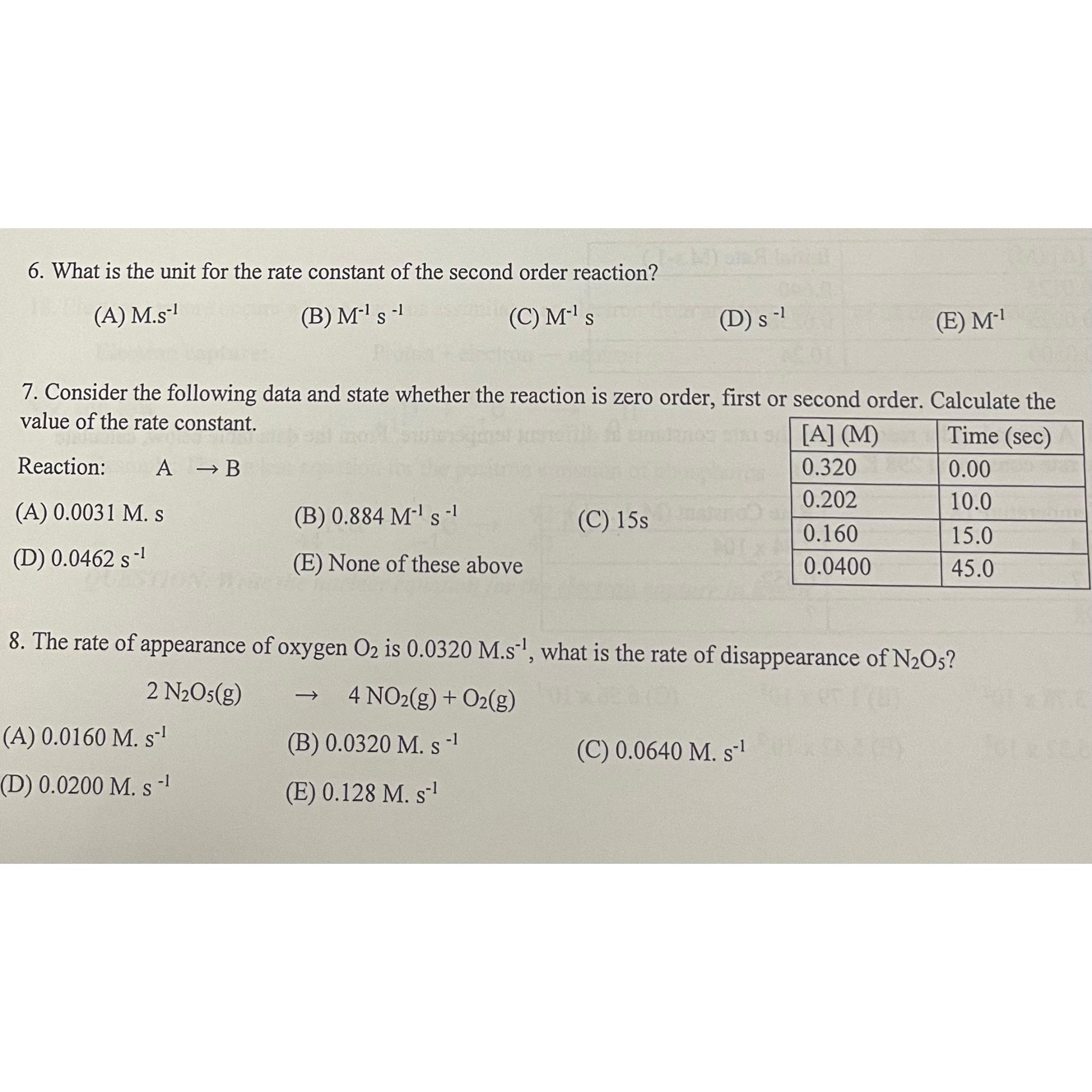 Solved What is the unit for the rate constant of the second | Chegg.com