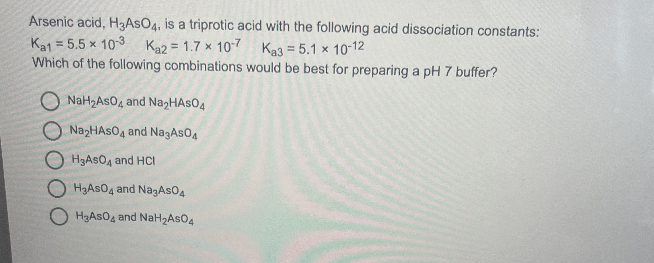 Solved Arsenic acid, H3AsO4, ﻿is a triprotic acid with the | Chegg.com
