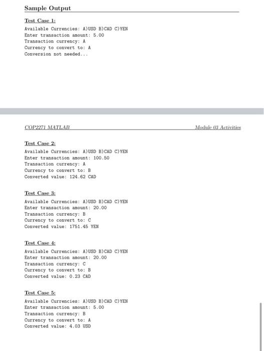 Solved COP2271 MATLAB Module 03 Activities Activity C | Chegg.com