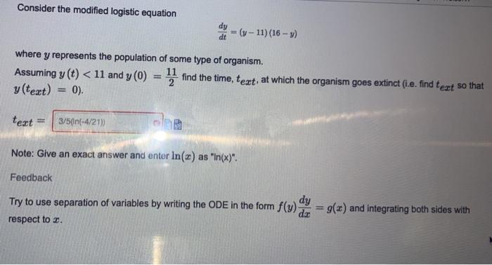 Solved Consider The Modified Logistic Equation 11 16