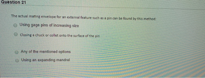Solved Question 21 The actual mating envelope for an | Chegg.com