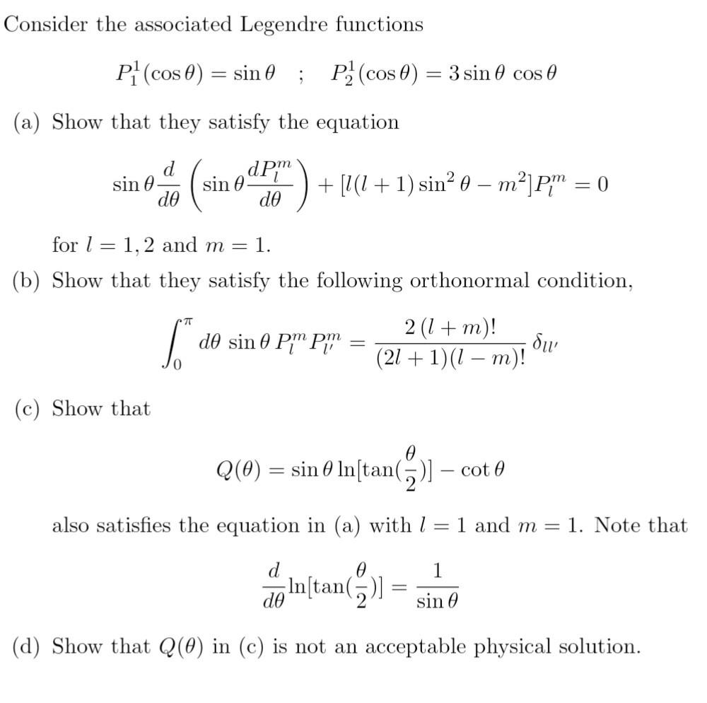 Solved Consider the associated Legendre functions | Chegg.com