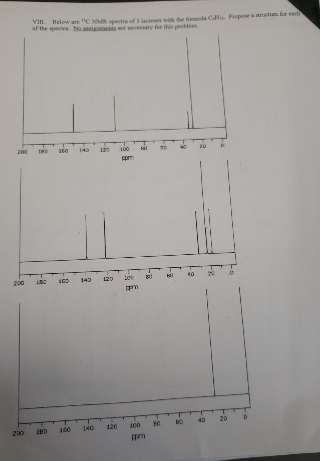 Solved VIII. Below are 13C NMR spectra of 3 isomers with the | Chegg.com